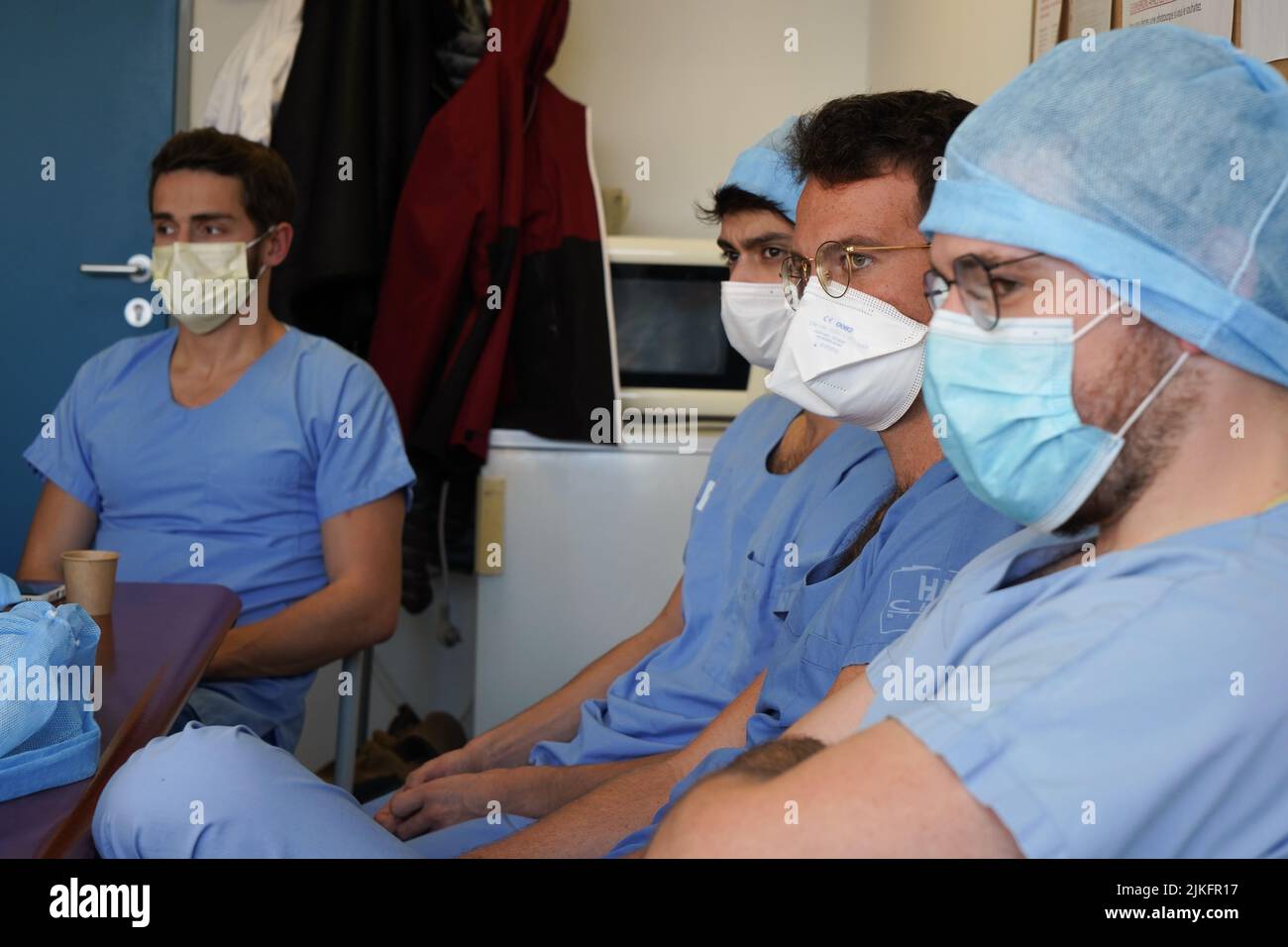 Students during a debriefing session after a resuscitation simulation ...