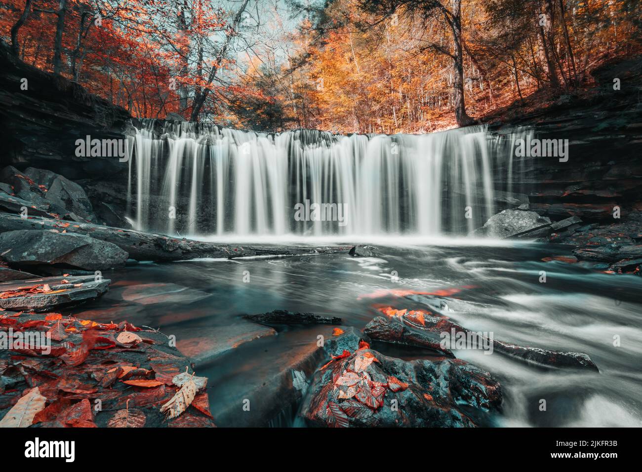 A breathtaking view of Oneida Falls waterfall in Pennsylvania in ...