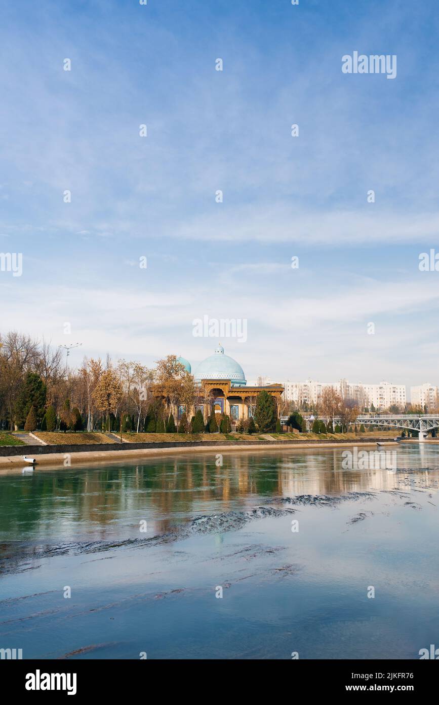 Tashkent. Uzbekistan. November 2021. The embankment of the Ankhor River ...