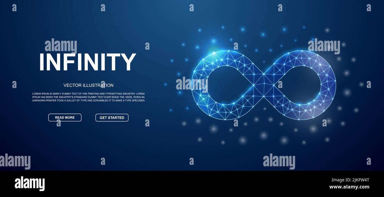 Infinity 3d low poly symbol with connected dots for blue landing page ...
