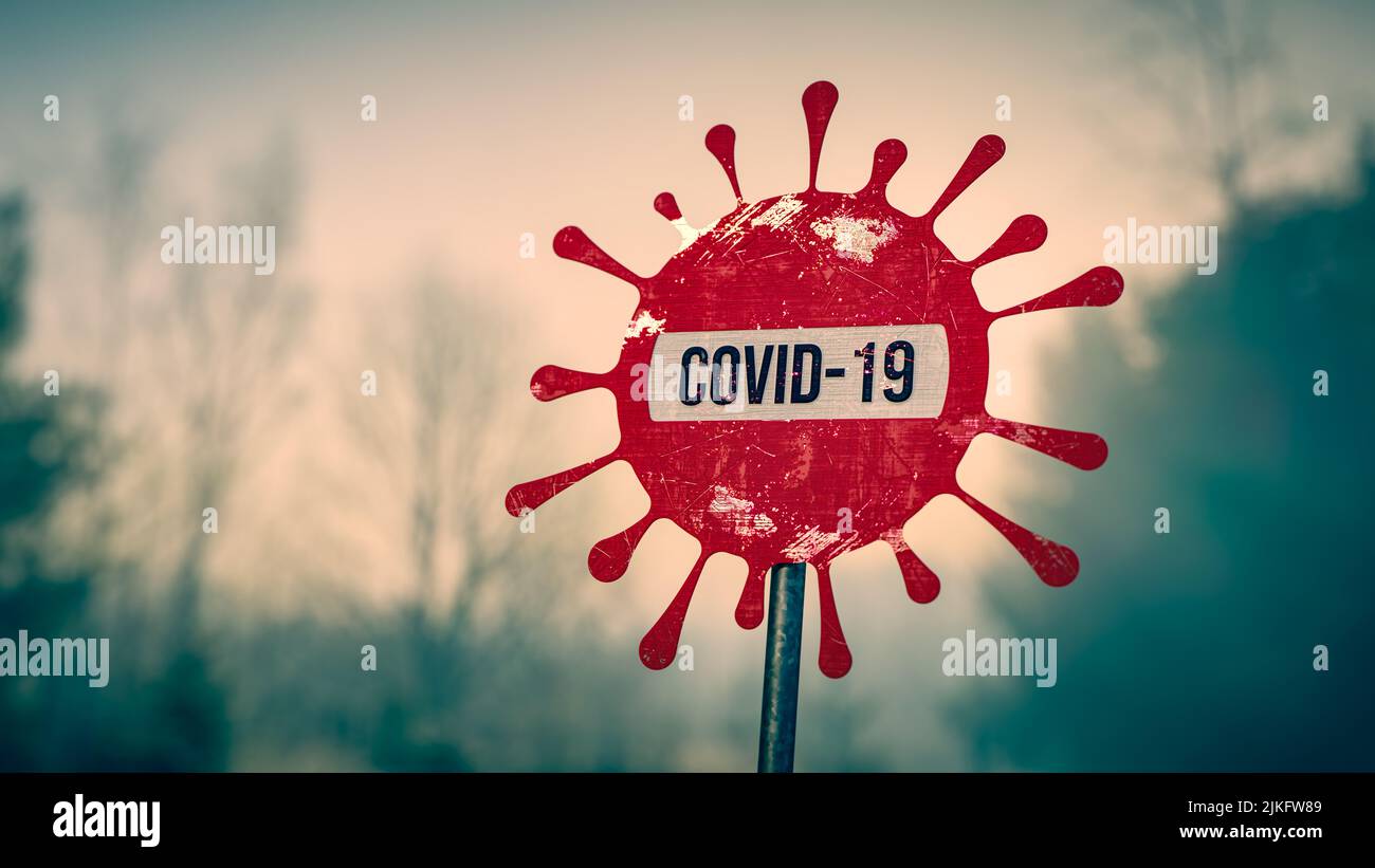No entry sign with covid-19 - a conceptual sign in the shape of a virus ...