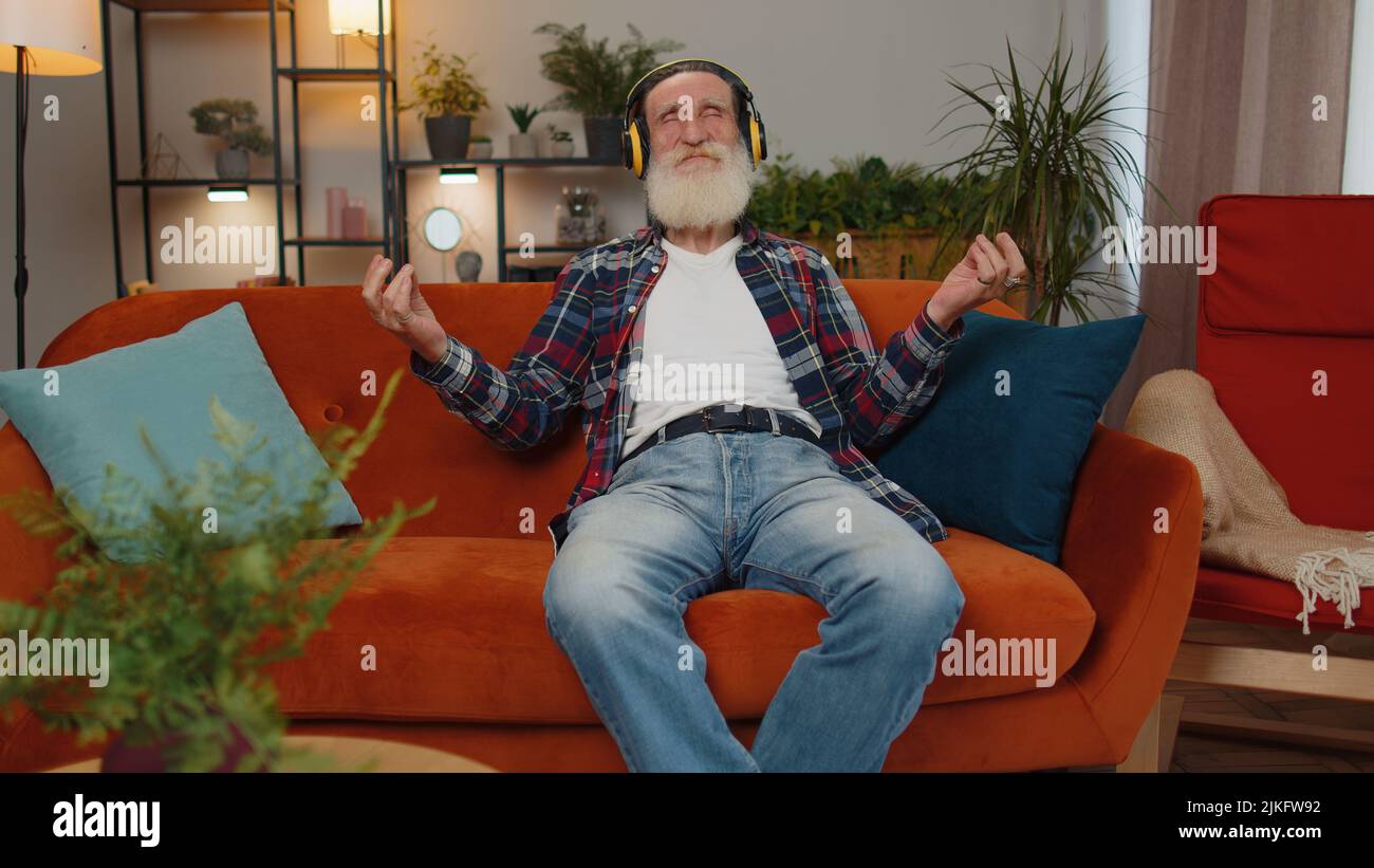 Keep calm down, relax, inner balance. Senior old grandfather man ...