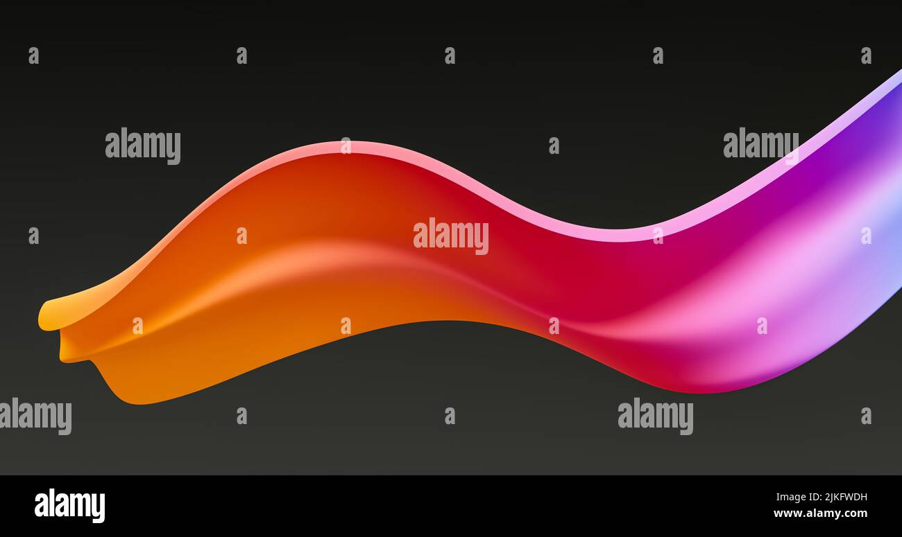 Abstract blue, violet, red and orange ribbon moves in the wind - 3d ...