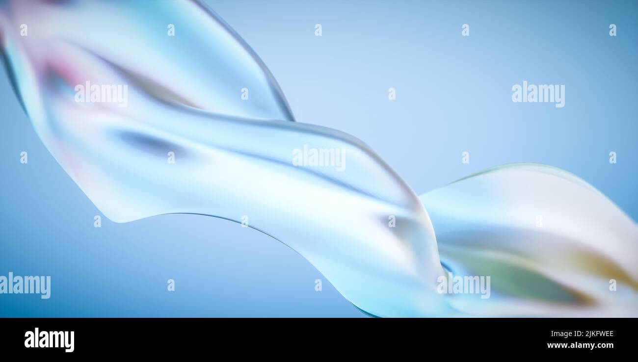 Abstract glass undulating surface on a blue background. Colored lights ...