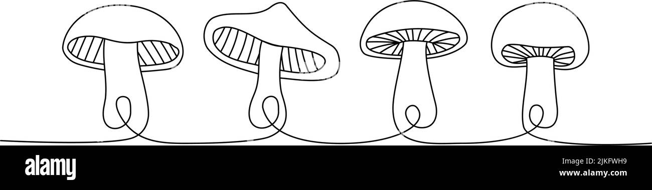 Set of Mushroom one line continuous drawing. Mushroom continuous one ...