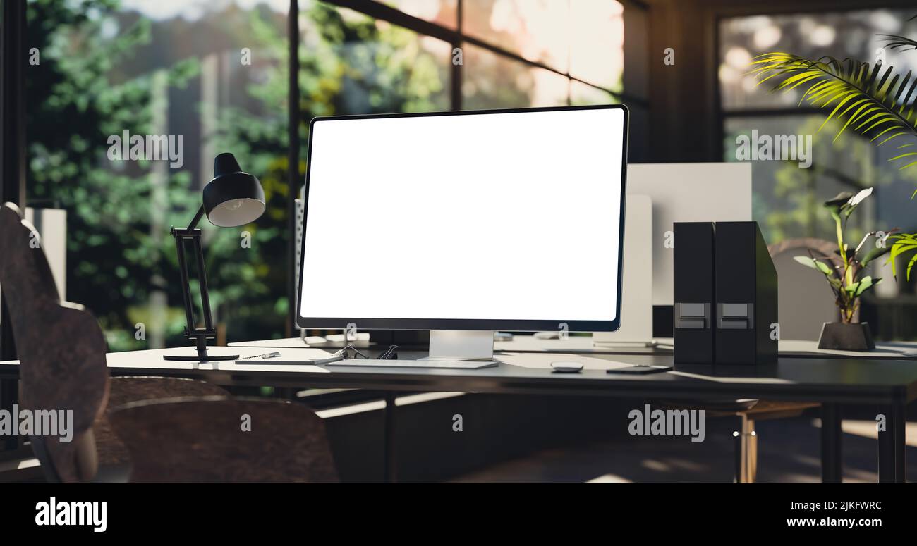 Computer all-in-one with a blank screen front in industrial loft green ...