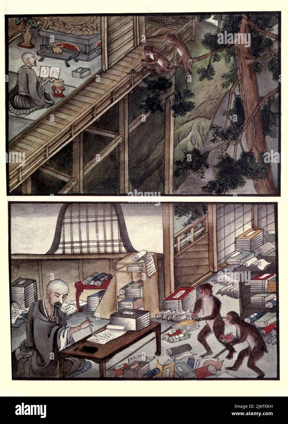 The Monkeys listen to the Priest's Sermon (Top) The Priest writes the ...