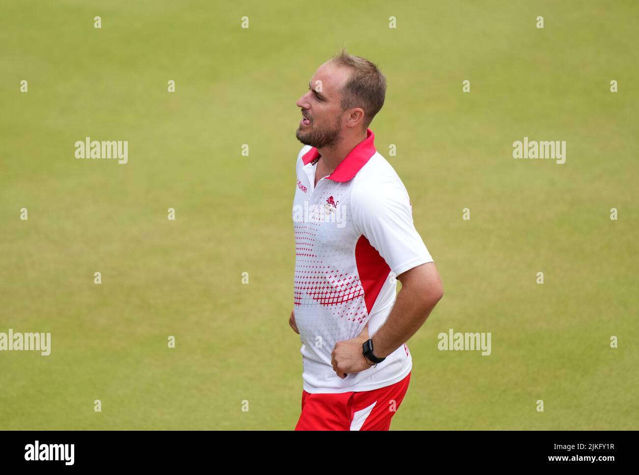 England's Sam Tolchard reacts during the Men's Pairs Final at Victoria ...