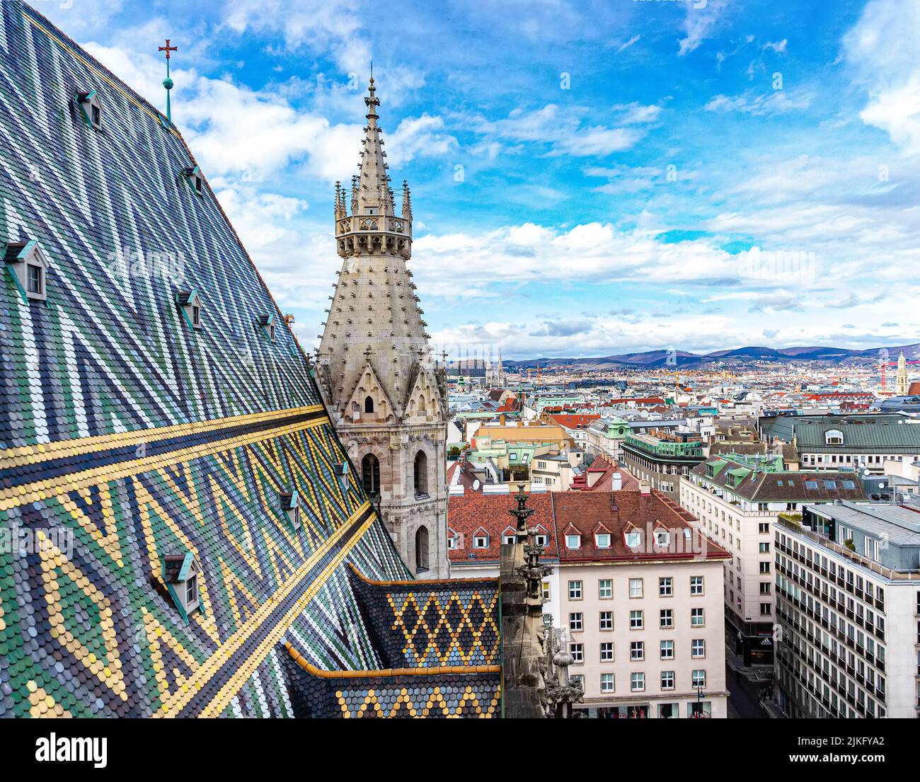 View from top on Vienna. Roof of St. Stephen's Cathedral. Austria Stock ...
