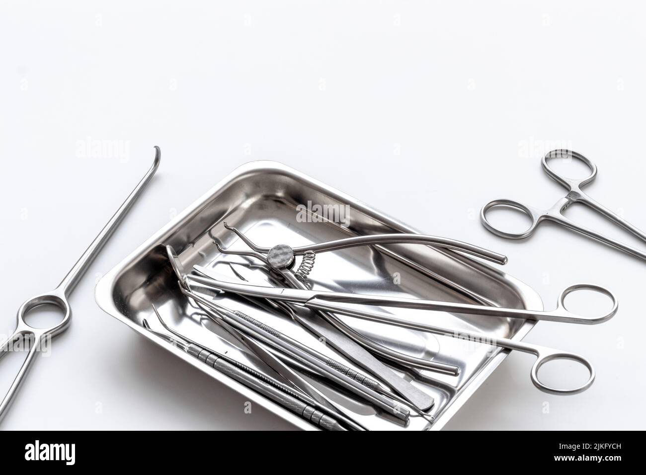 Dental or surgical instruments in steel tray at doctor desk Stock Photo ...