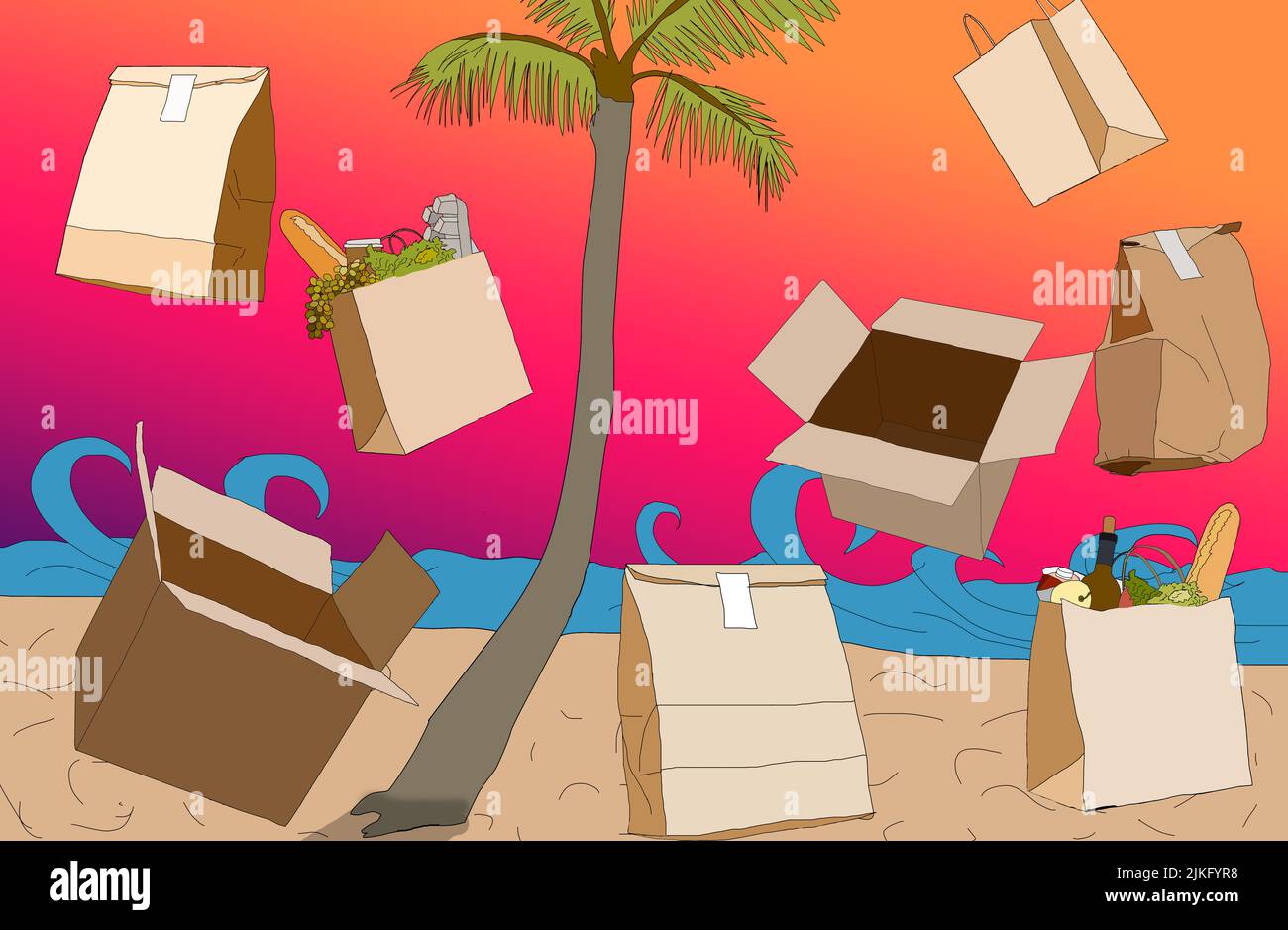 delivery boxes and palm trees on background Stock Photo - Alamy