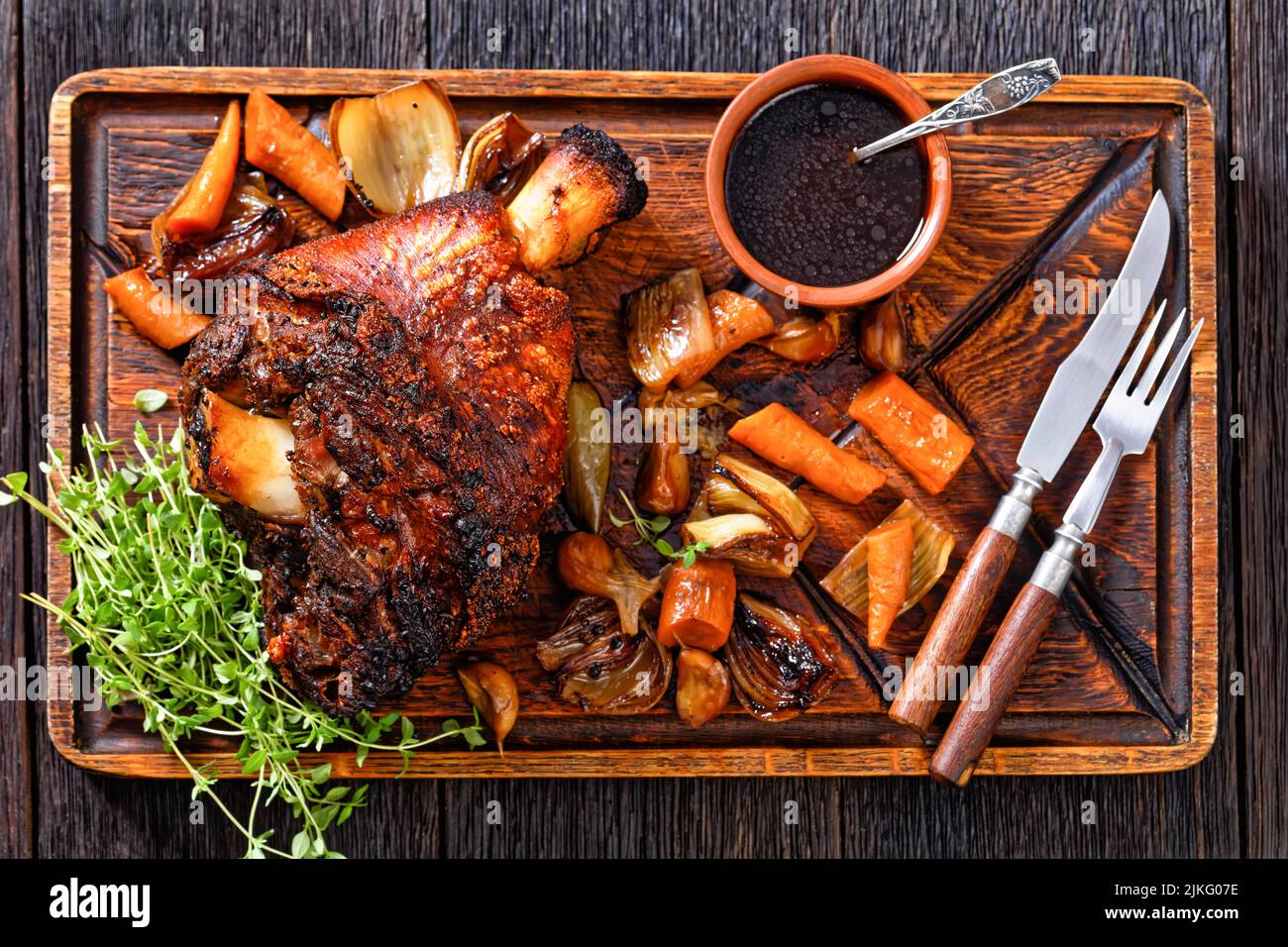 Crispy German Pork Knuckle, roast ham hock, Schweinshaxe, with Beer ...