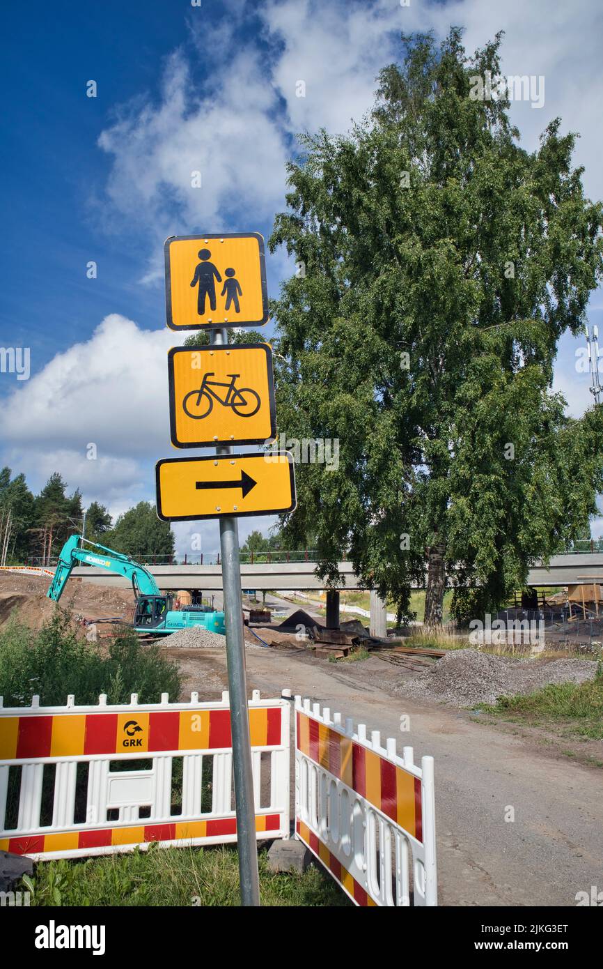 Roadworks site blocking pedestrian and bicycle route path Stock Photo ...