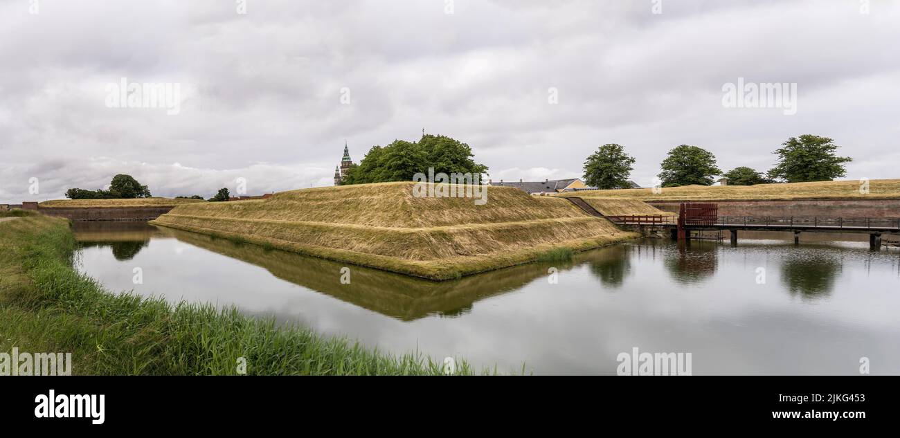 cityscape with polygonal ramparts on moat at Kronborg castle, shot from ...