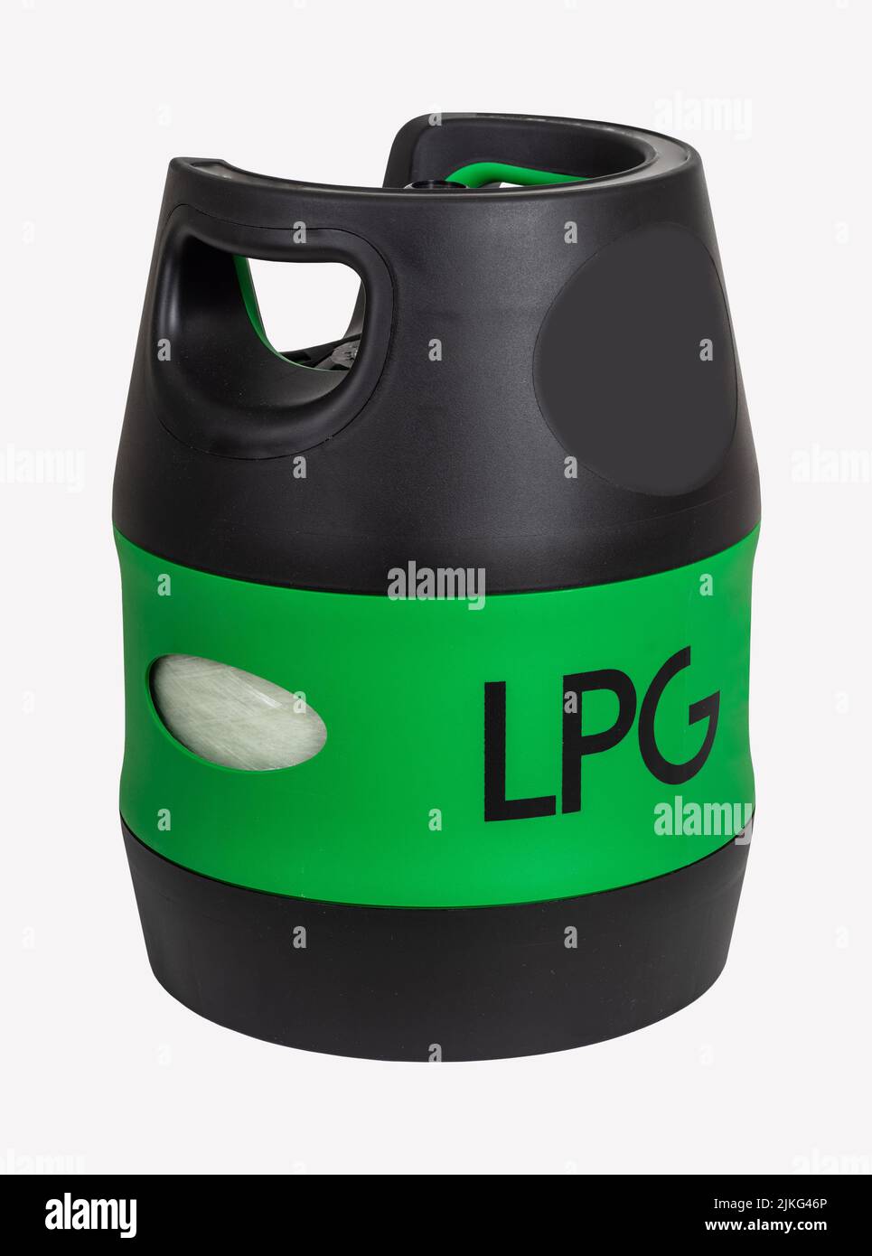 Black and green LPG gas cylinder or propane tank, isolated on white ...
