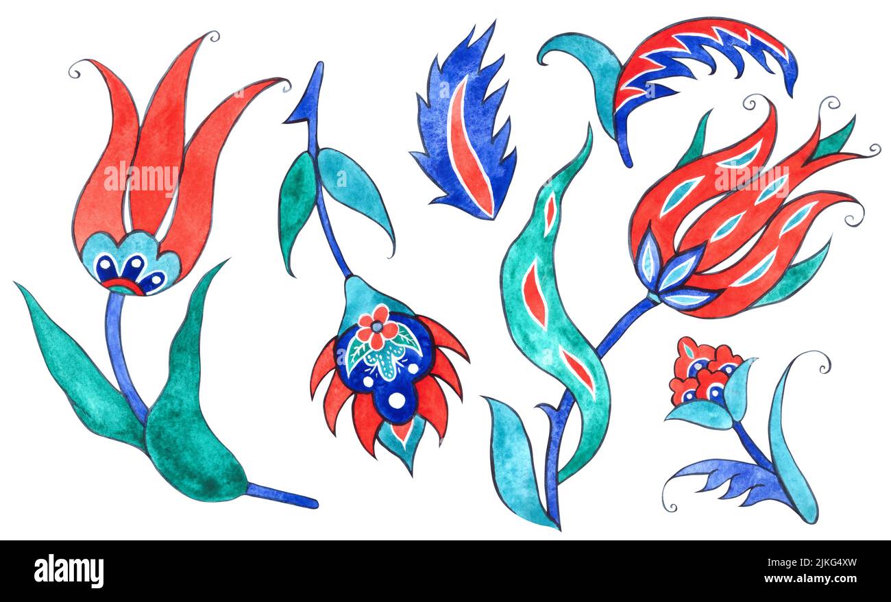 A set of elements of oriental Turkish patterns isolated on a white ...