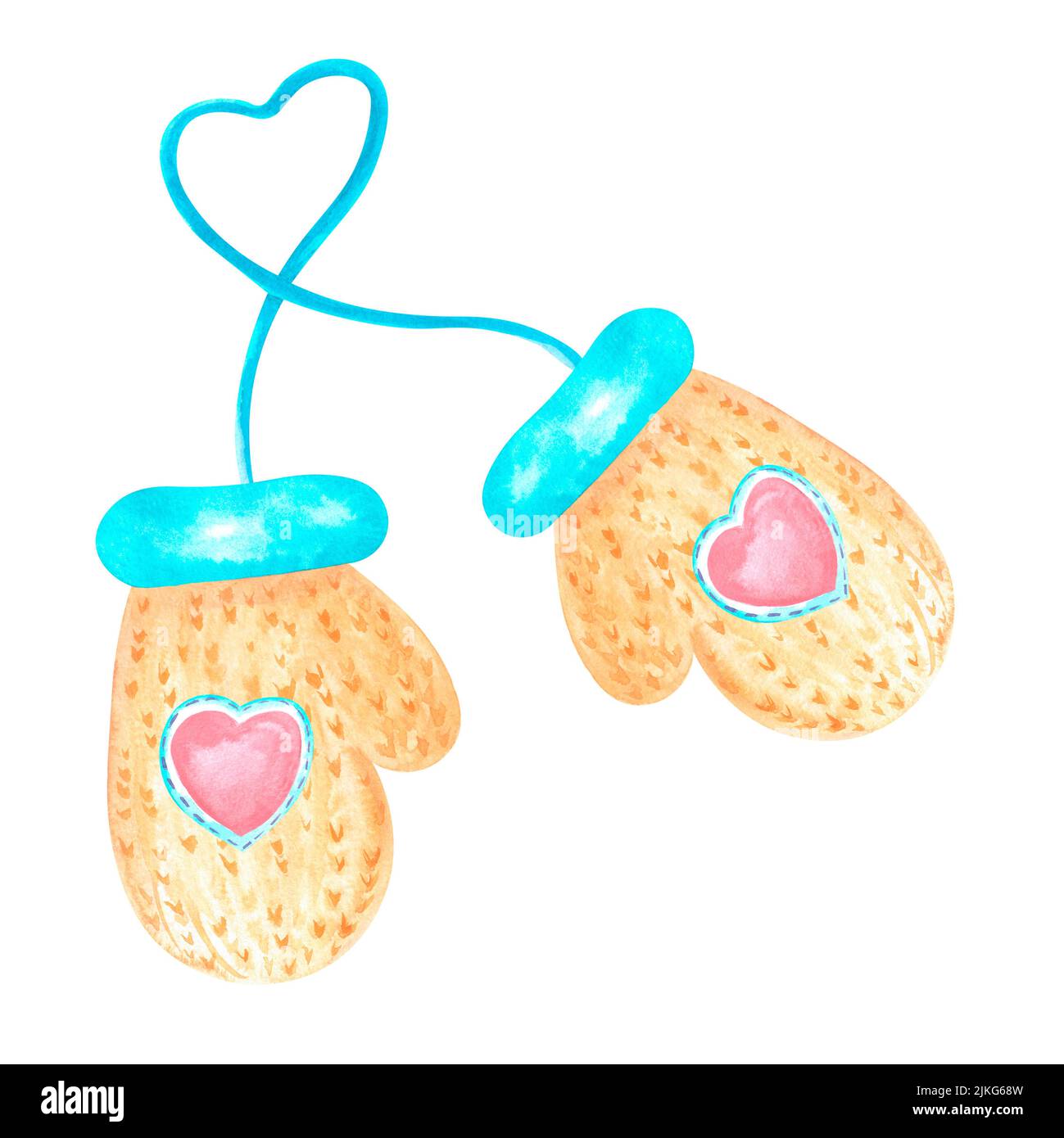Isolated watercolor illustration of two mittens on a white background ...