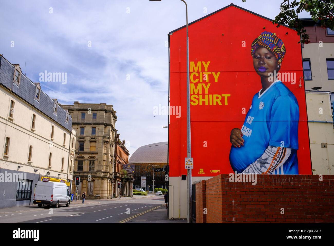 The My City, My Shirt mural in Butetown, Cardiff. Has been repainted in ...