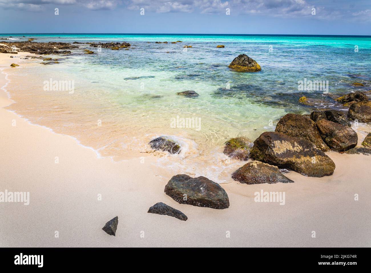 Idyllic and translucent caribbean beach at sunny day in Aruba Stock ...