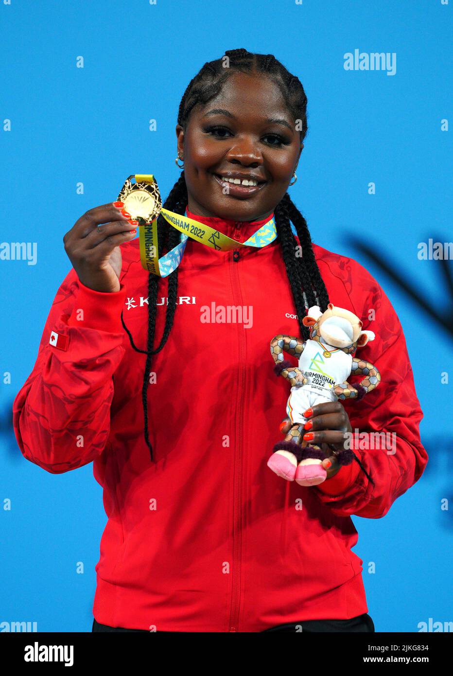 Canada's Maya Laylor with her gold medal during the Women's 76kg ...