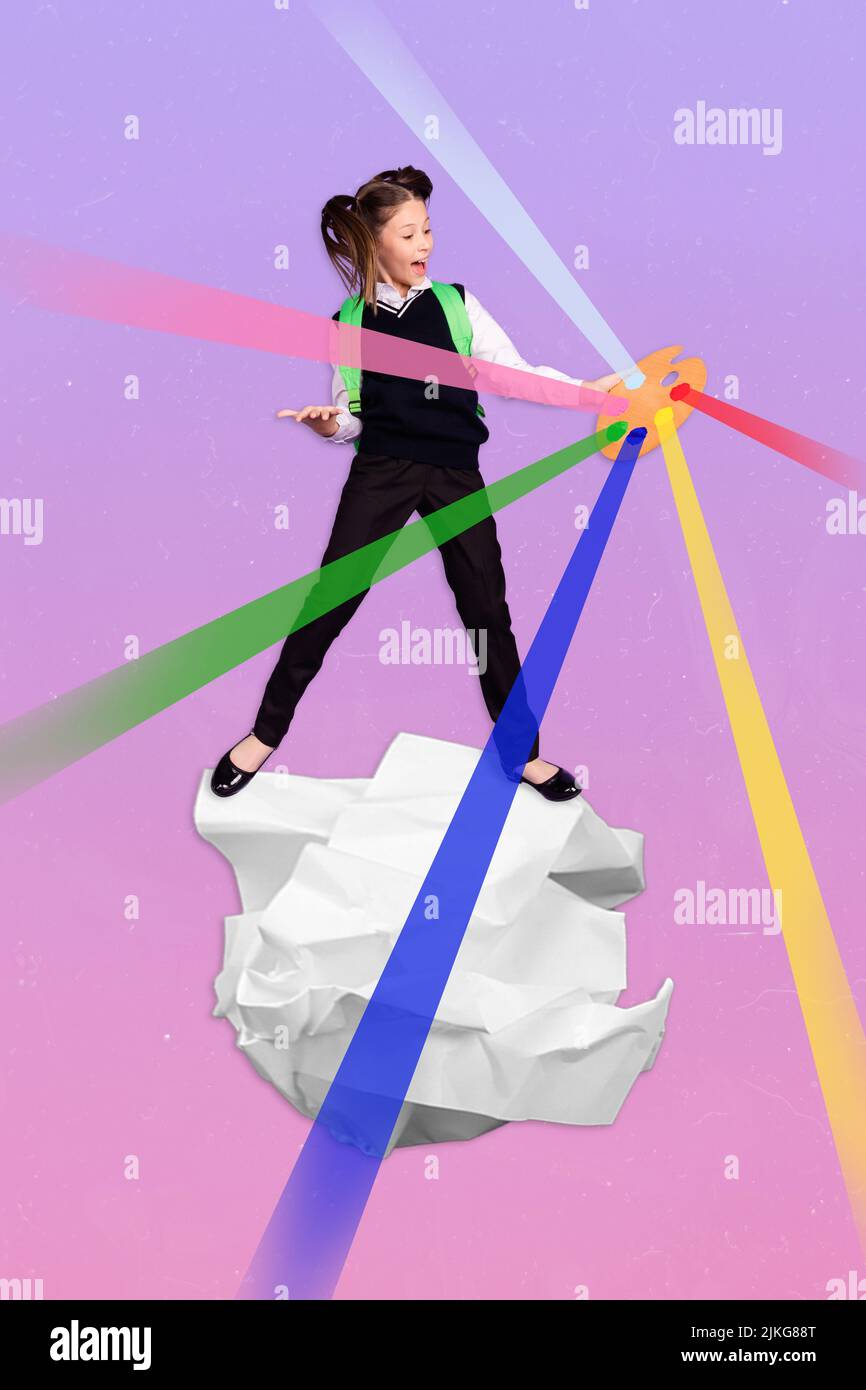 Vertical composite collage picture of excited funny girl stand big ...