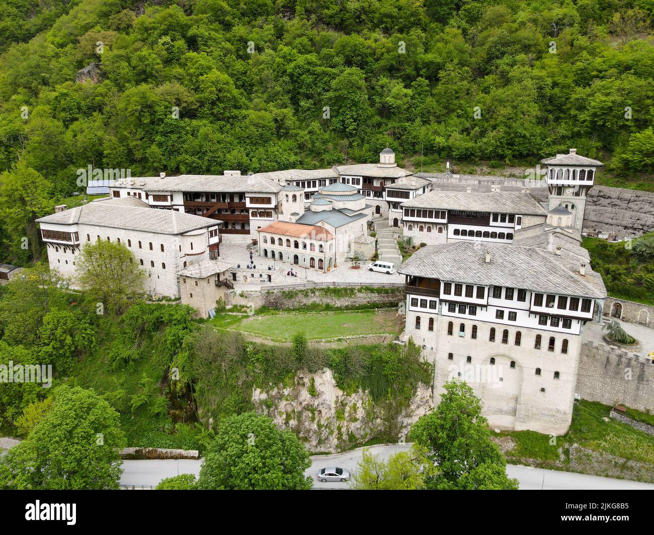 Drone view of St John the Baptist Bigorski monastery on Macedonia Stock ...