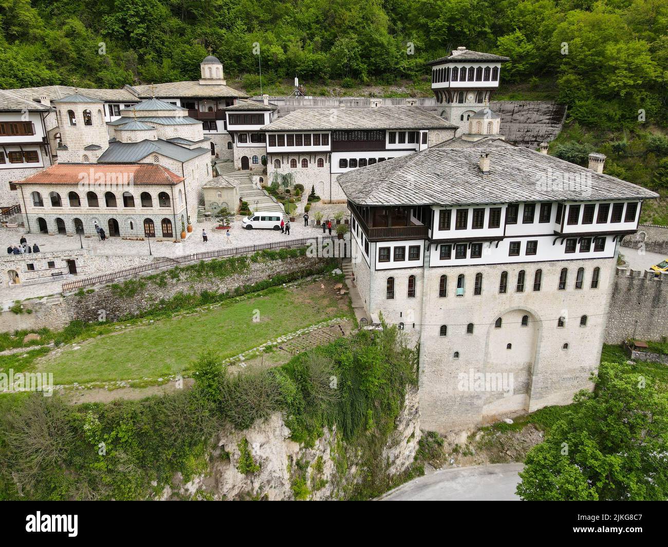 Drone view of St John the Baptist Bigorski monastery on Macedonia Stock ...