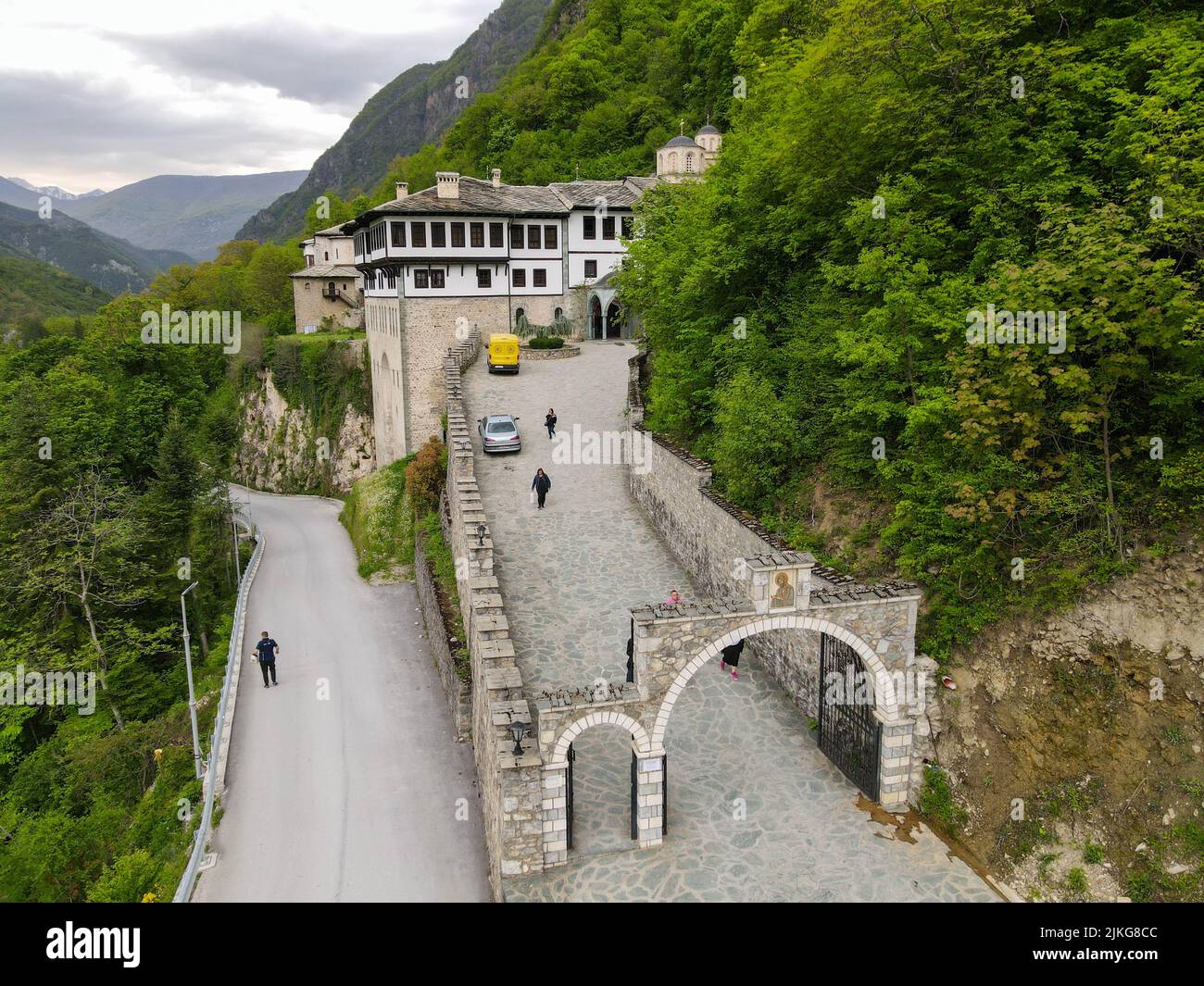 Drone view of St John the Baptist Bigorski monastery on Macedonia Stock ...
