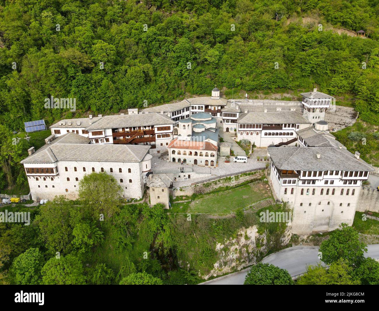 Drone view of St John the Baptist Bigorski monastery on Macedonia Stock ...