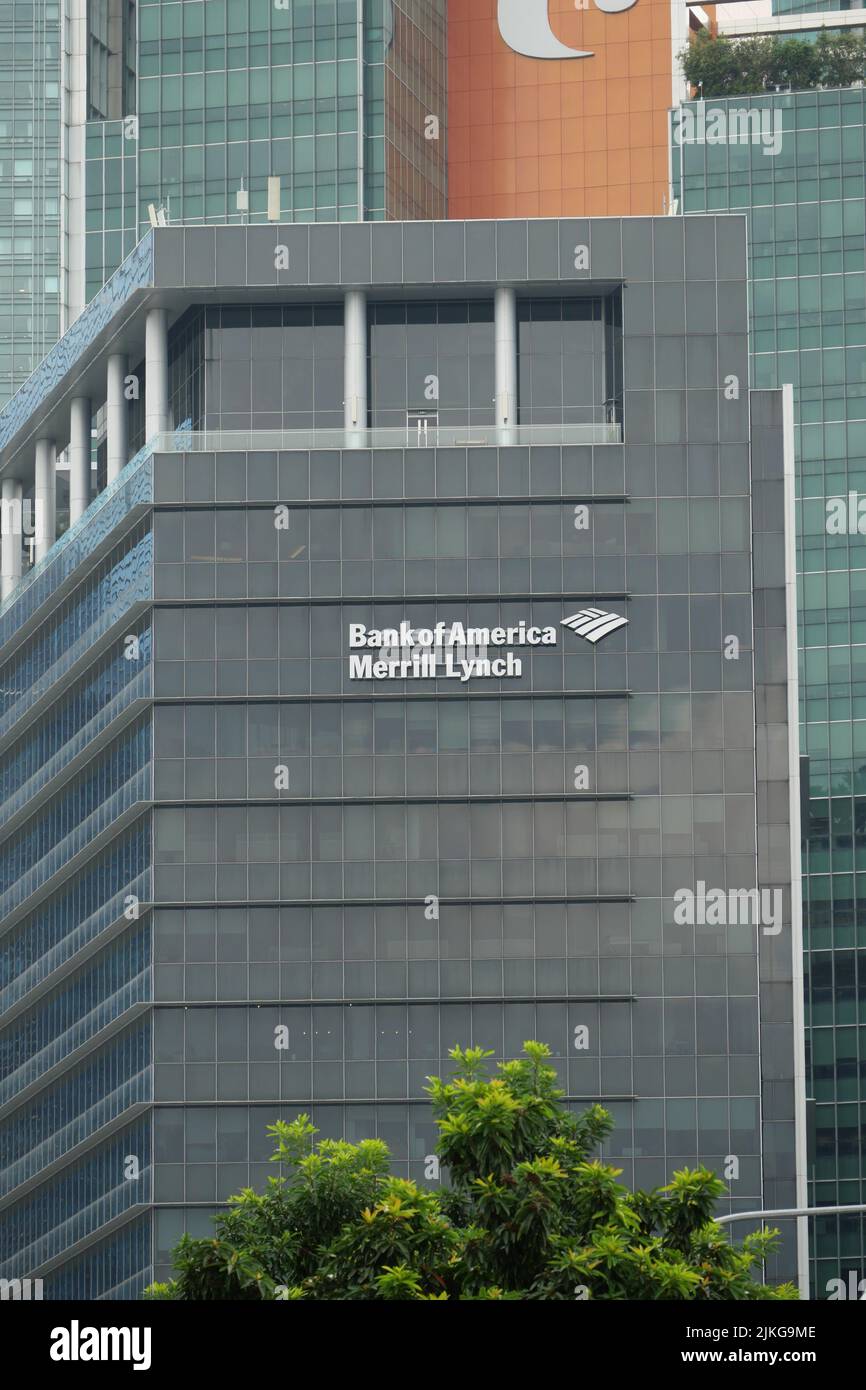 Singapore 1 june 2022. J.P bank of america logo on financial building ...