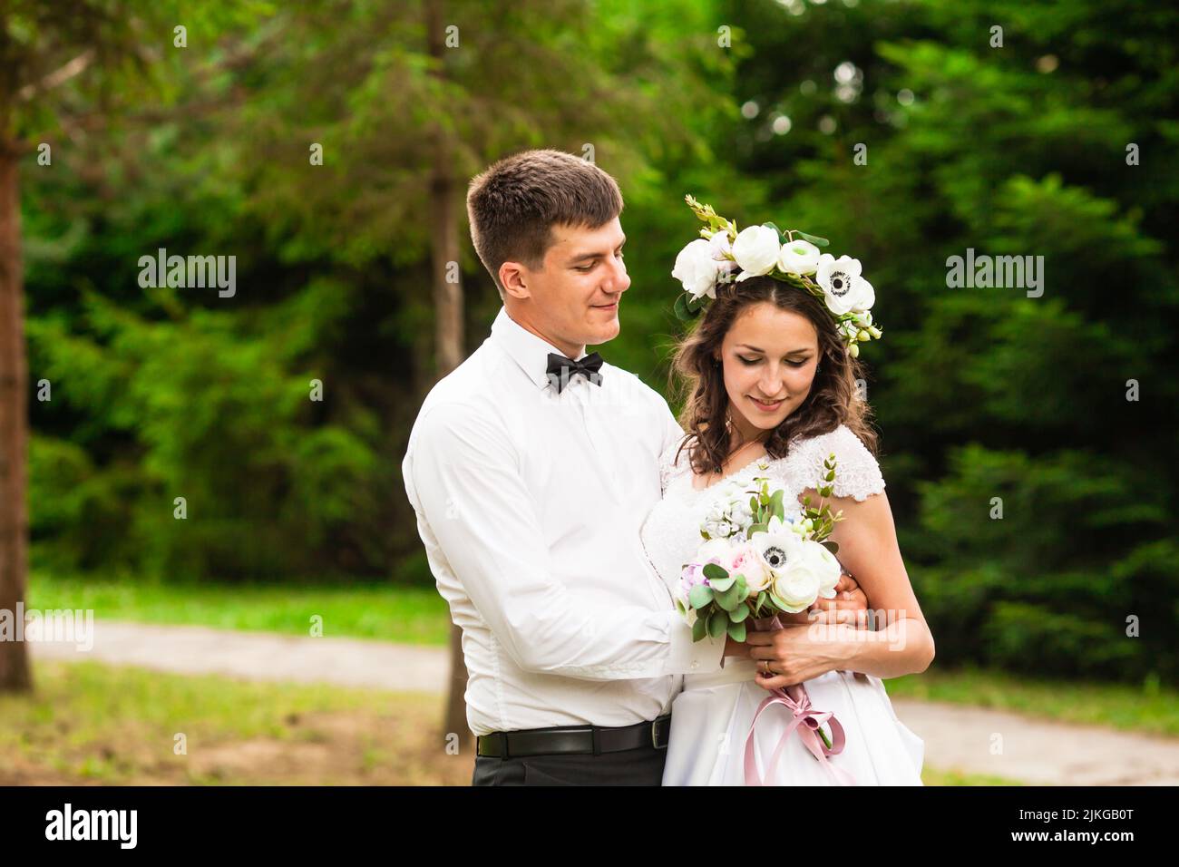 Happy bride and groom after wedding ceremony Stock Photo - Alamy