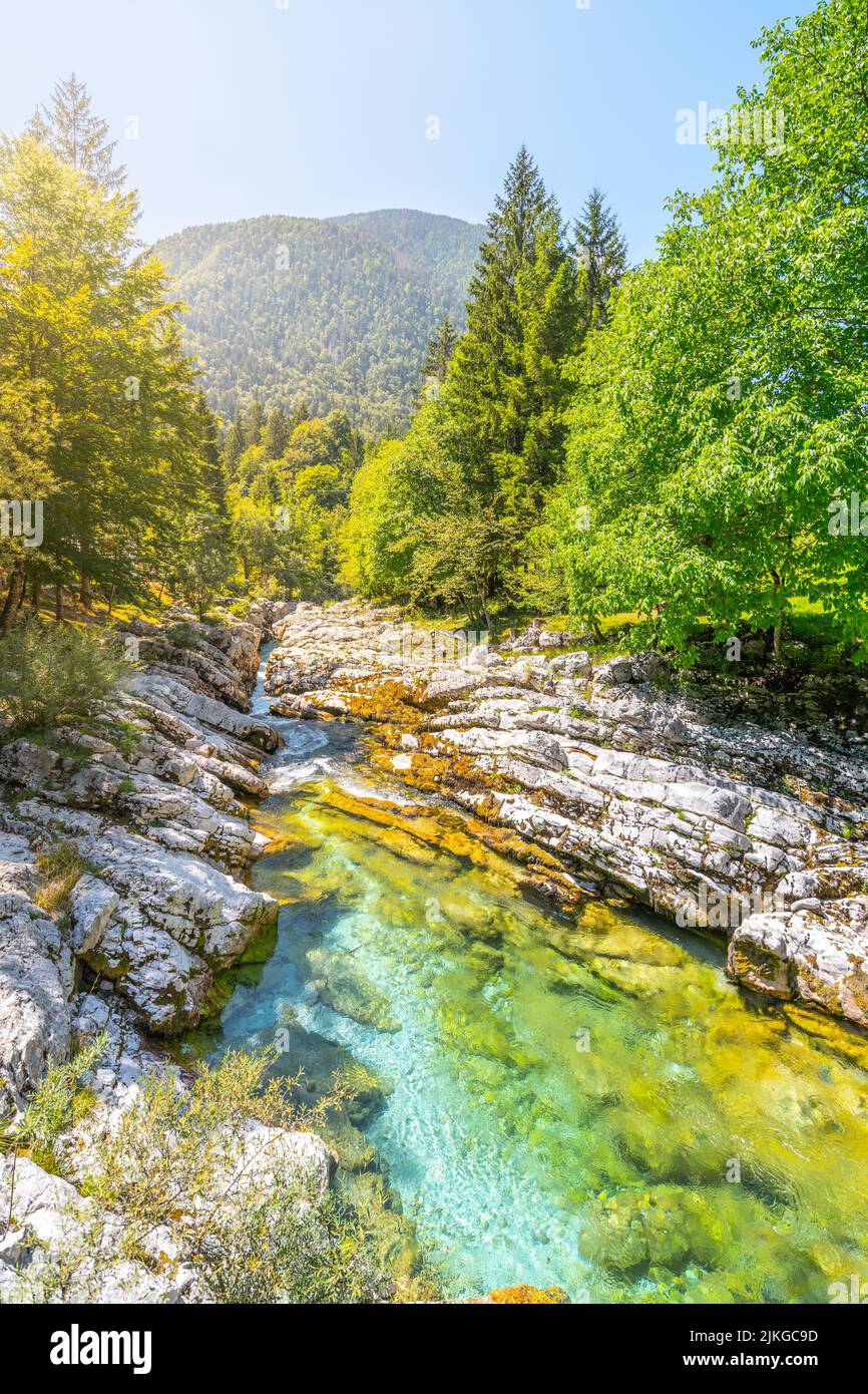 Clear water of Soca River at Small Soca Gorge Stock Photo - Alamy