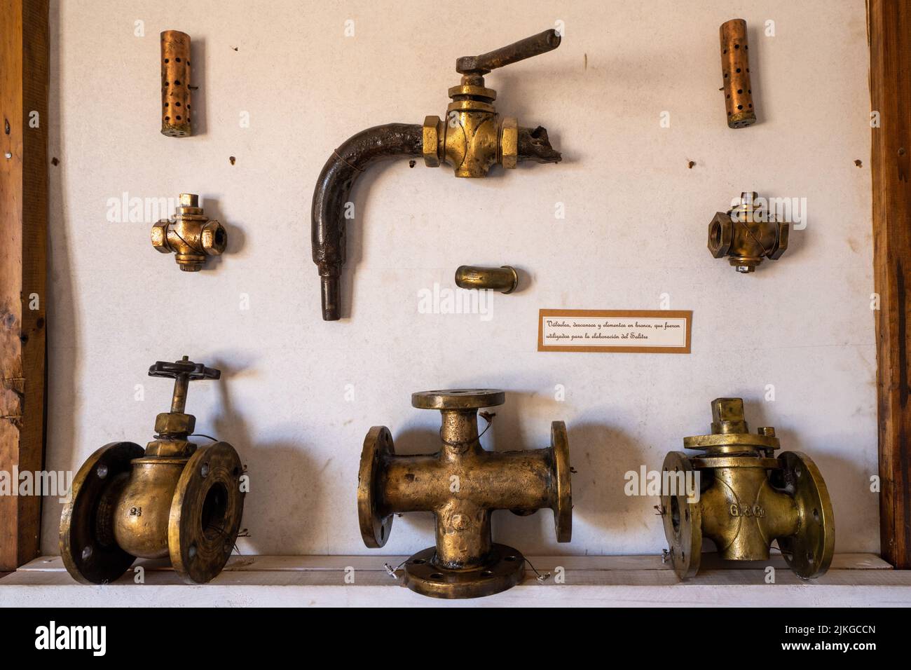 Display of bronze valves and fittings used in the processing of ...