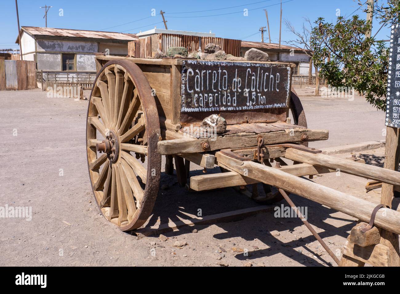 Museum display of a wooden cart used for hauling caliche rock to the ...