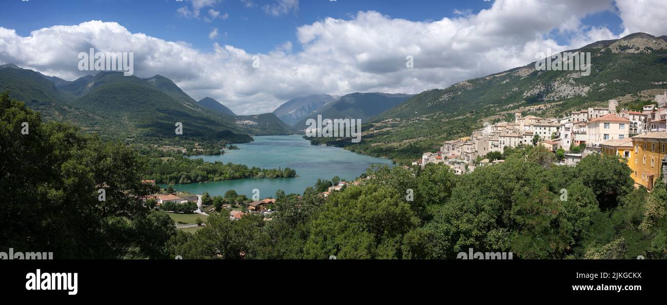 Abruzzo National Park Village of Barrea overlooking the lake Stock ...