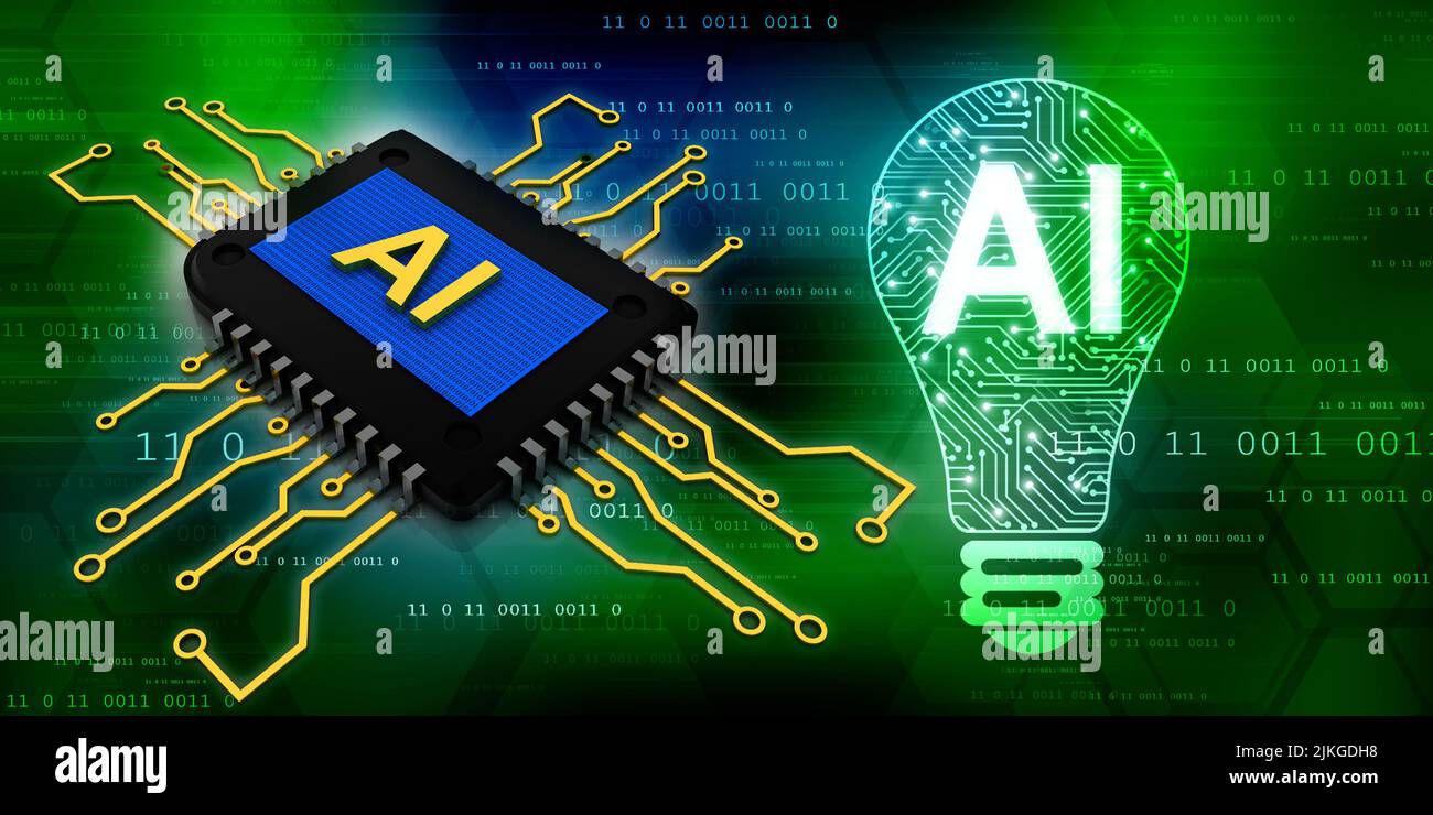 3d rendering AI On microchips Stock Photo - Alamy
