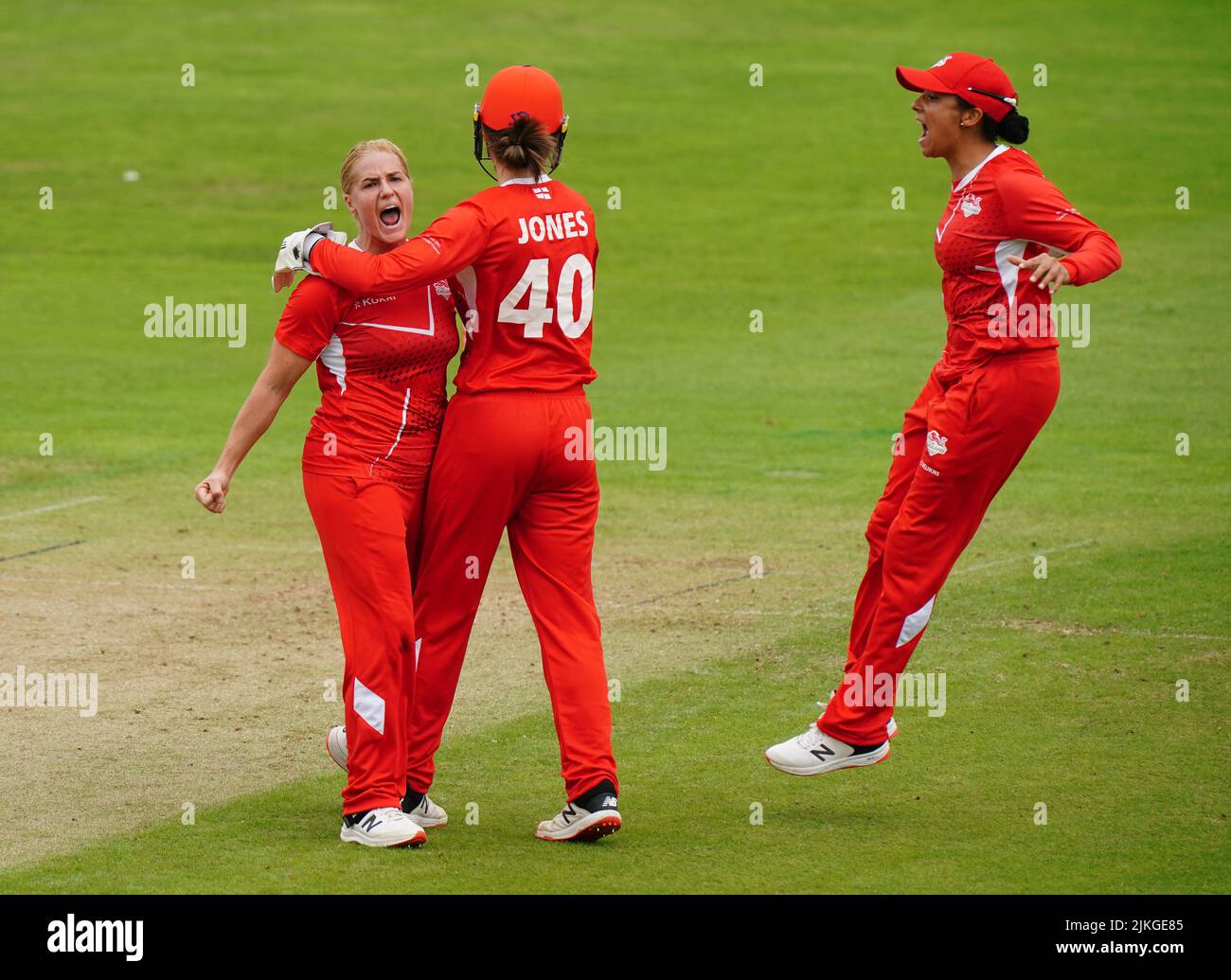 England's Katherine Brunt celebrates taking the wicket of South Africa ...