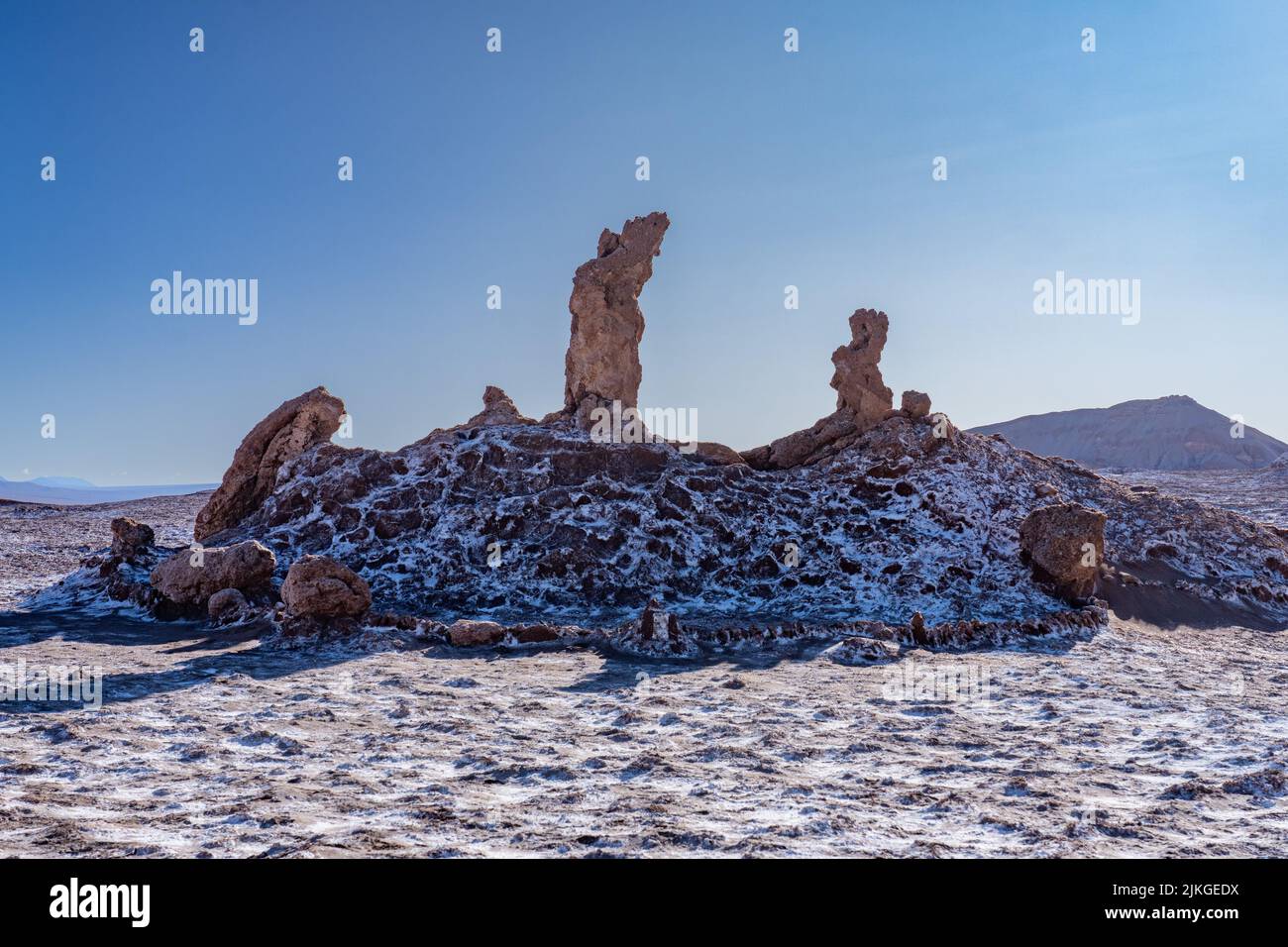 The Three Marias, a salt-encrusted siltstone formation in the Valley of ...