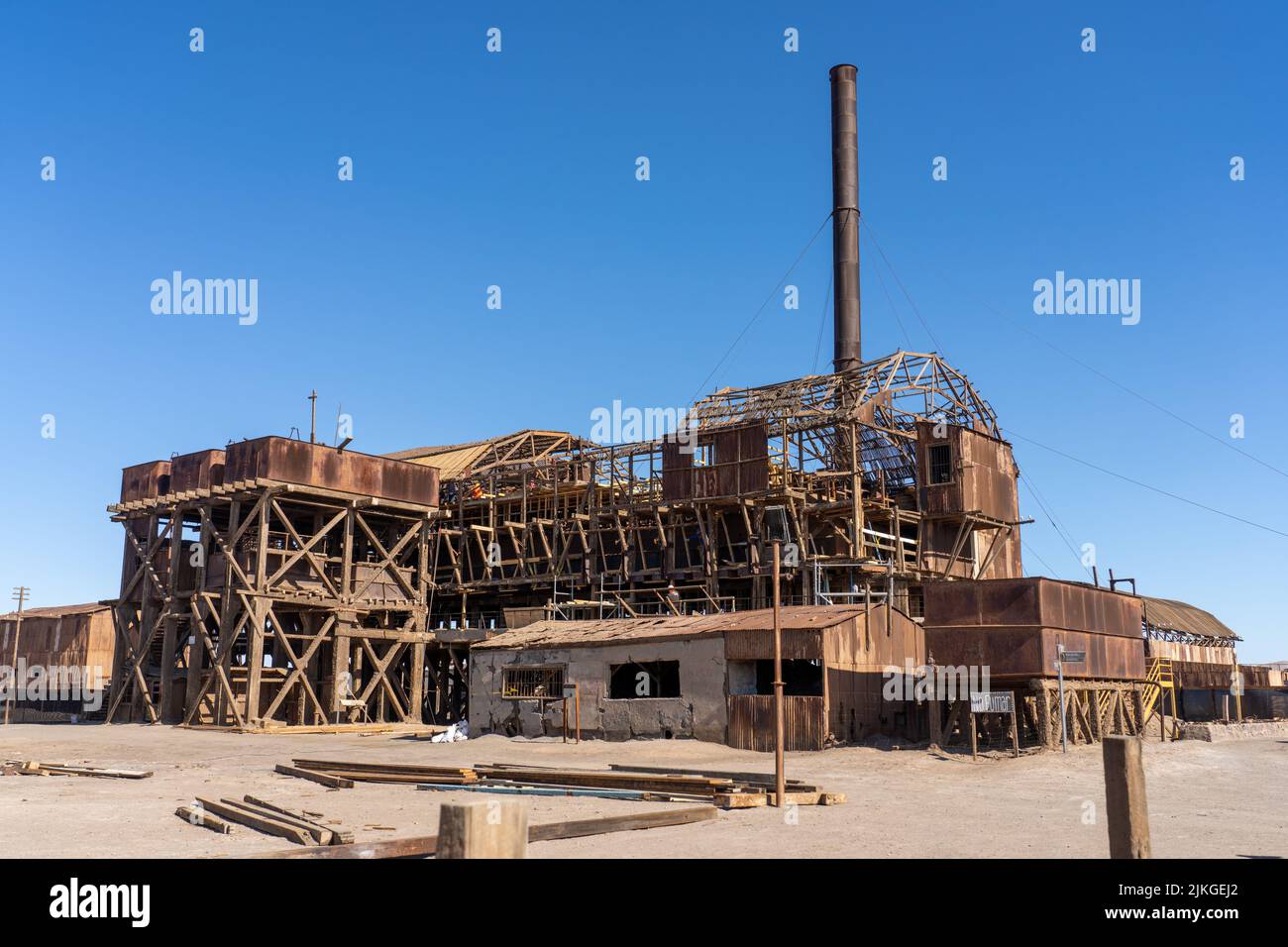 The leaching building at the Salitrera Santa Laura saltpeter or nitrate ...