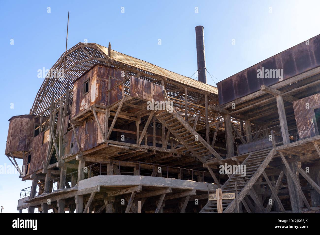 The leaching building at the Salitrera Santa Laura saltpeter or nitrate ...