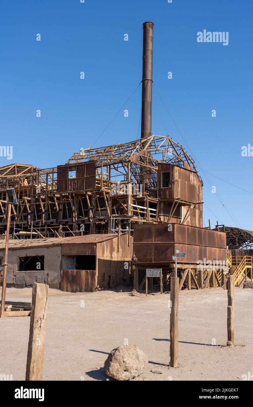 The leaching building at the Salitrera Santa Laura saltpeter or nitrate ...