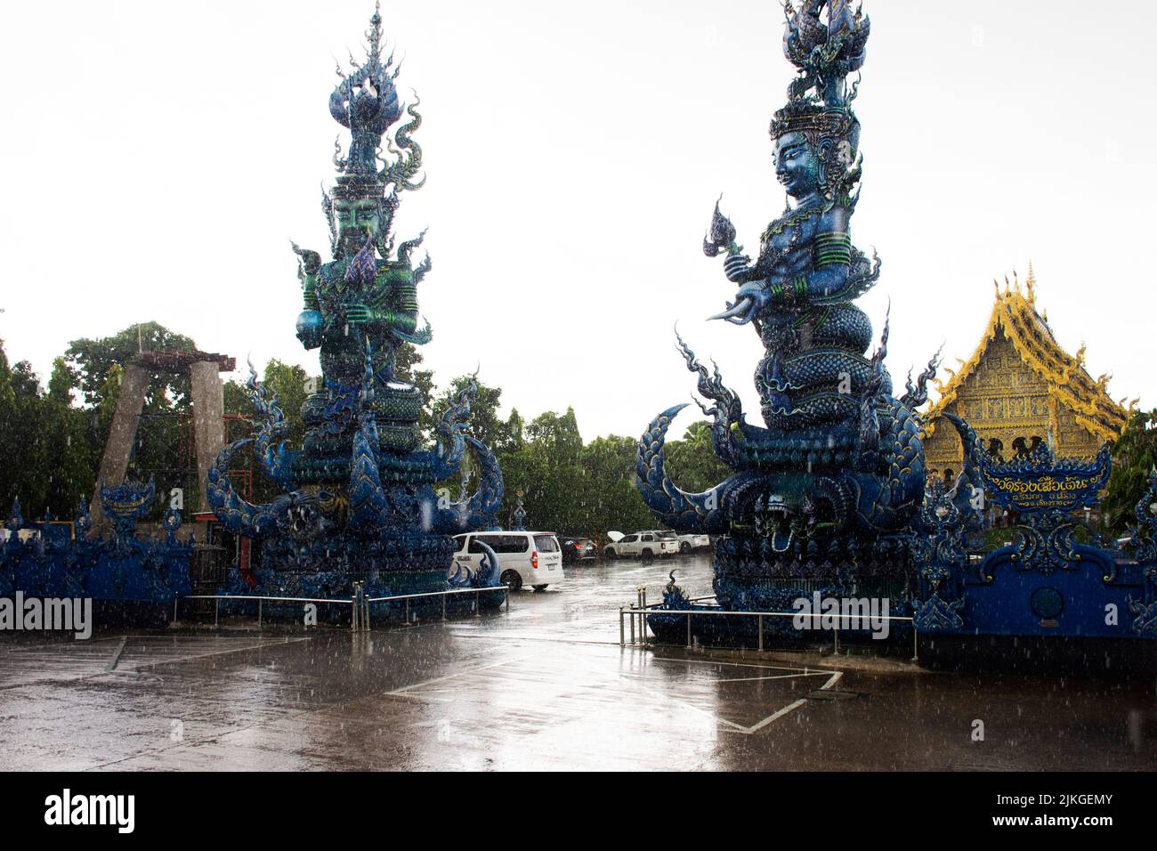 Wat Rong Seur Ten or artistic blue temple for thai people foreign ...
