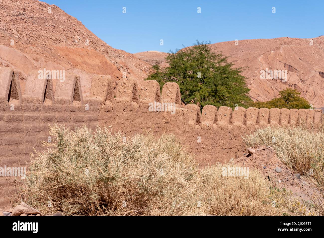Traditional adobe brick wall at a hacienda in the Catarpe Valley near ...