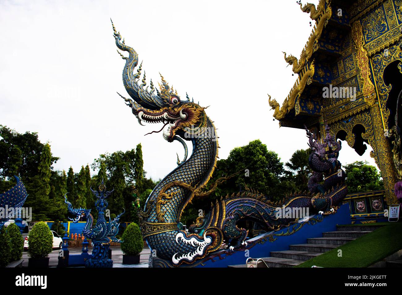 Wat Rong Seur Ten or artistic blue temple for thai people foreign ...