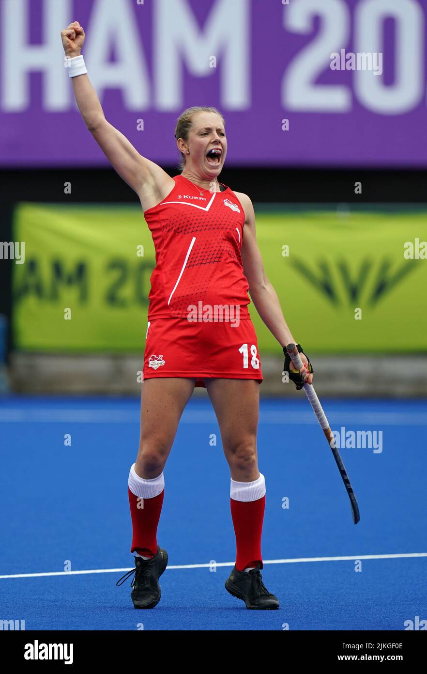 England's Giselle Ansley celebrates scoring the first goal against ...