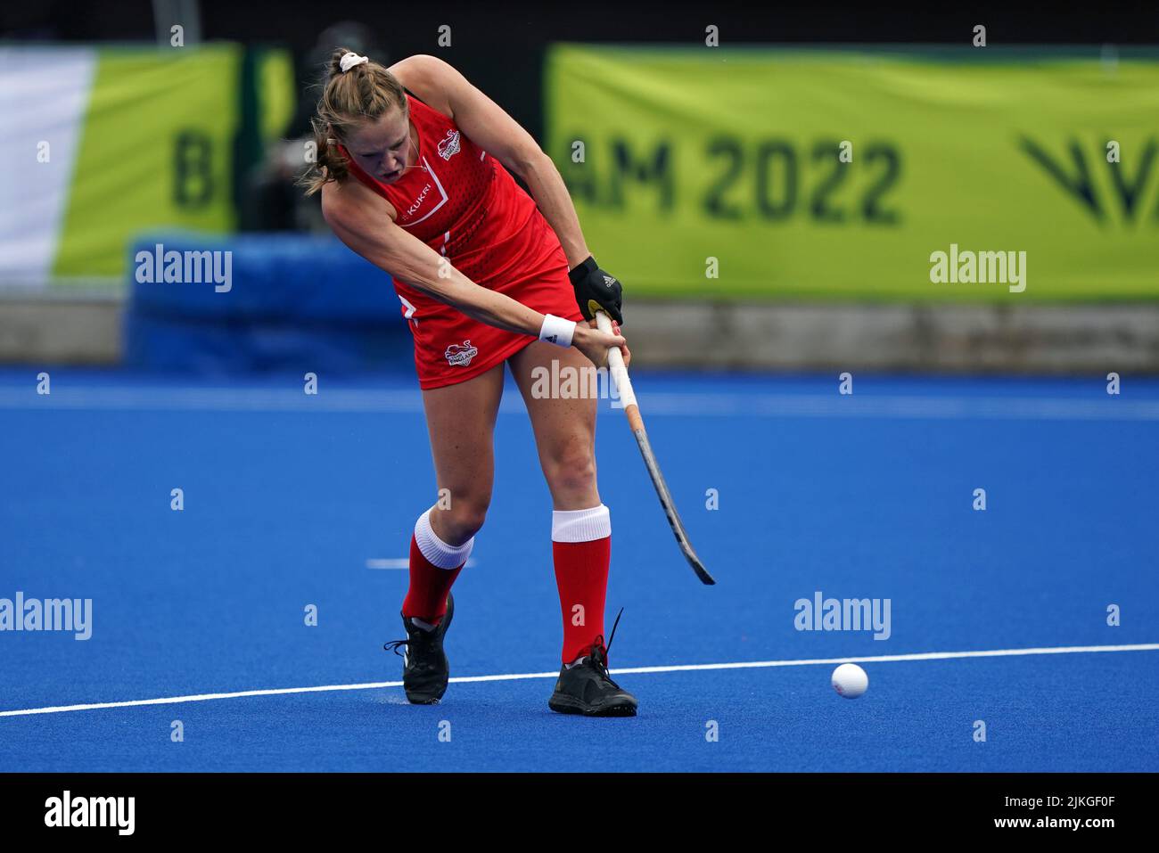 England's Giselle Ansley scores the first goal against India at the ...