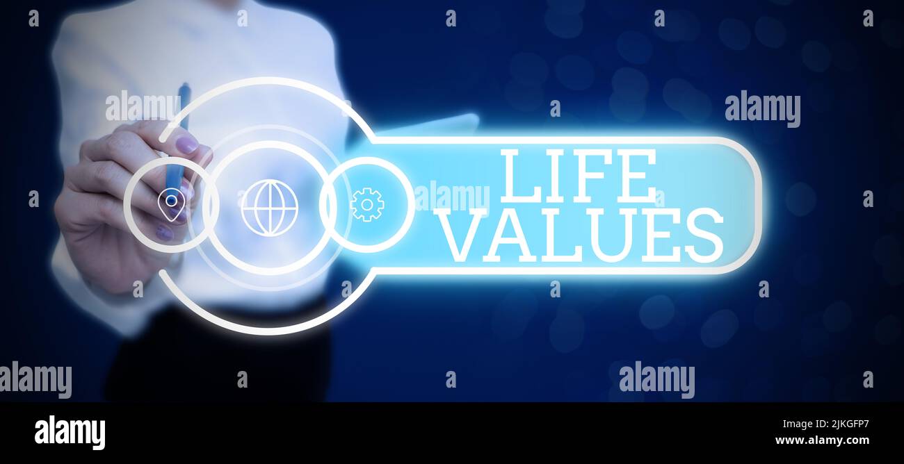 Conceptual display Life Values. Word for things that you believe are ...