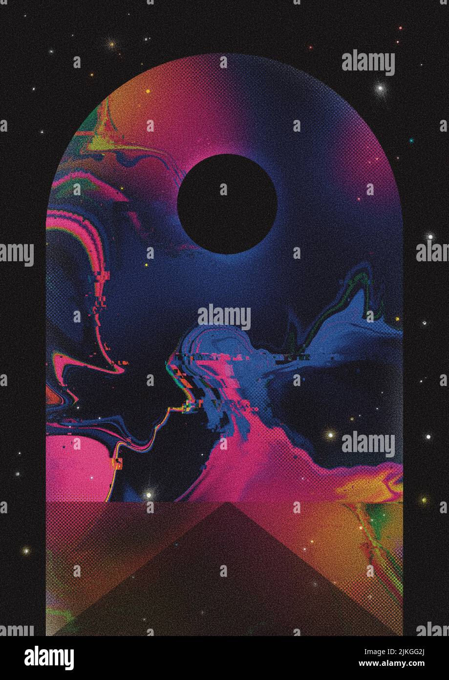 Arch way with black hole Retro Future Space Nostalgia Fluid Marble ...