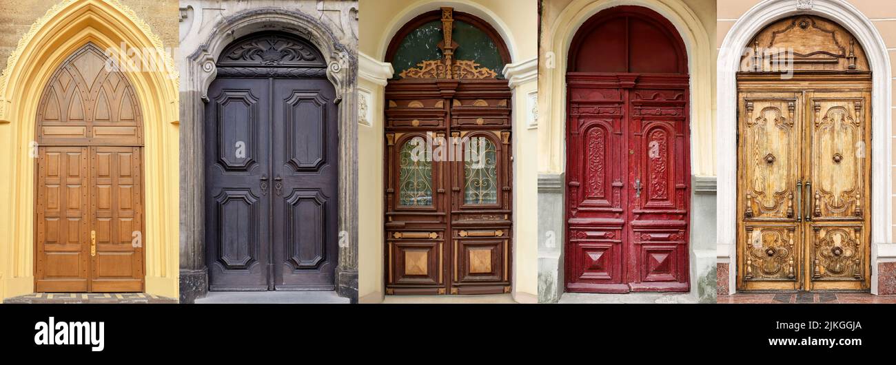 Collage with many different entrance doors Stock Photo - Alamy