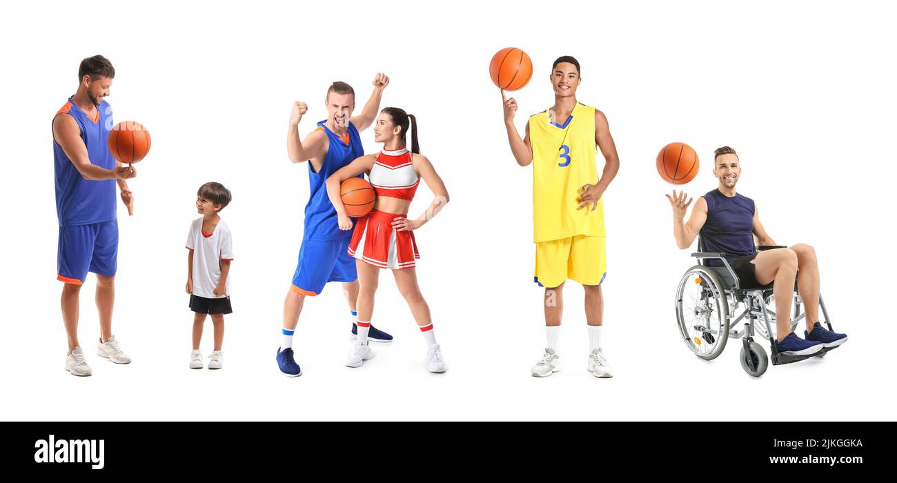 Set of different basketball players on white background Stock Photo - Alamy